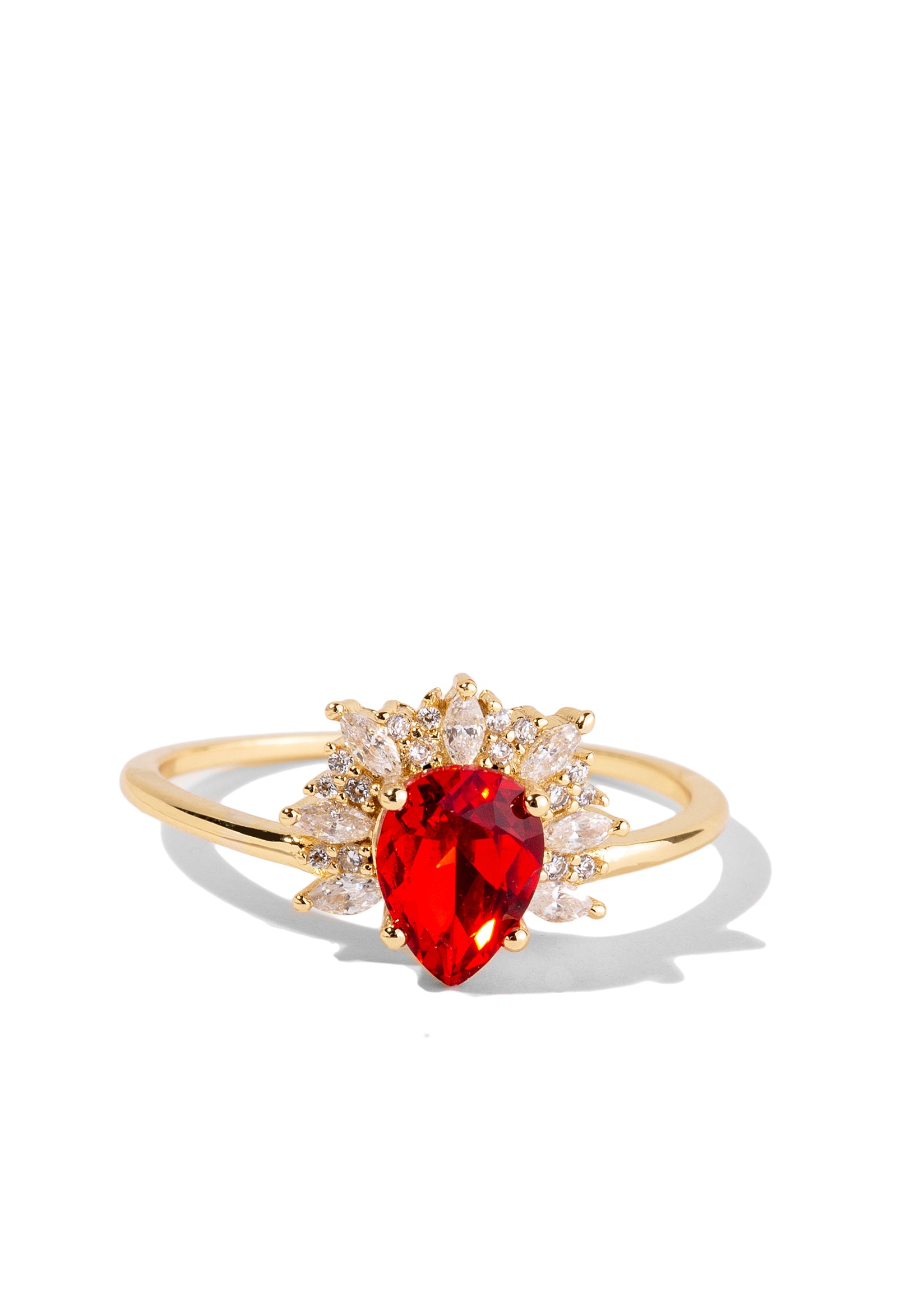 Gold Ring Featuring a Red Crystal + Halo of White Crystals | Main ...