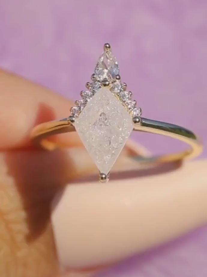 Gold Ring Featuring a White Ice Crystal | Narnia by Oomiay