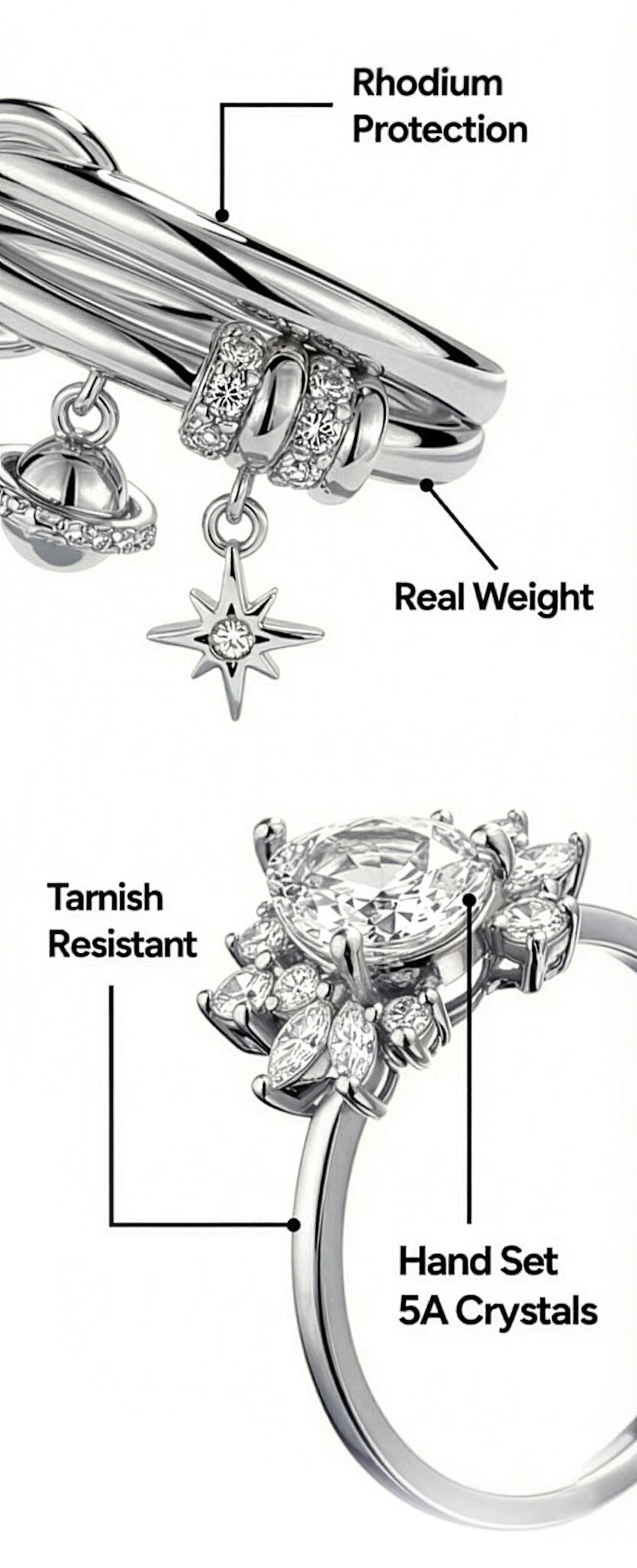 .925 Sterling Silver Swoop Band Ring w/ Pear Cut Crystal | Slip by Oomiay