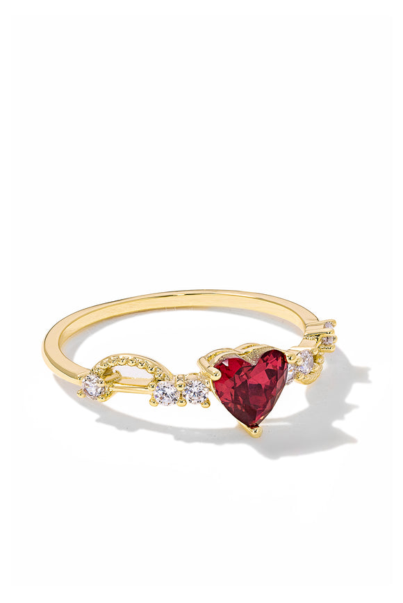 Dainty Intricate Gold Ring w/ Red Heart Shaped Crystal | Vermillion by ...